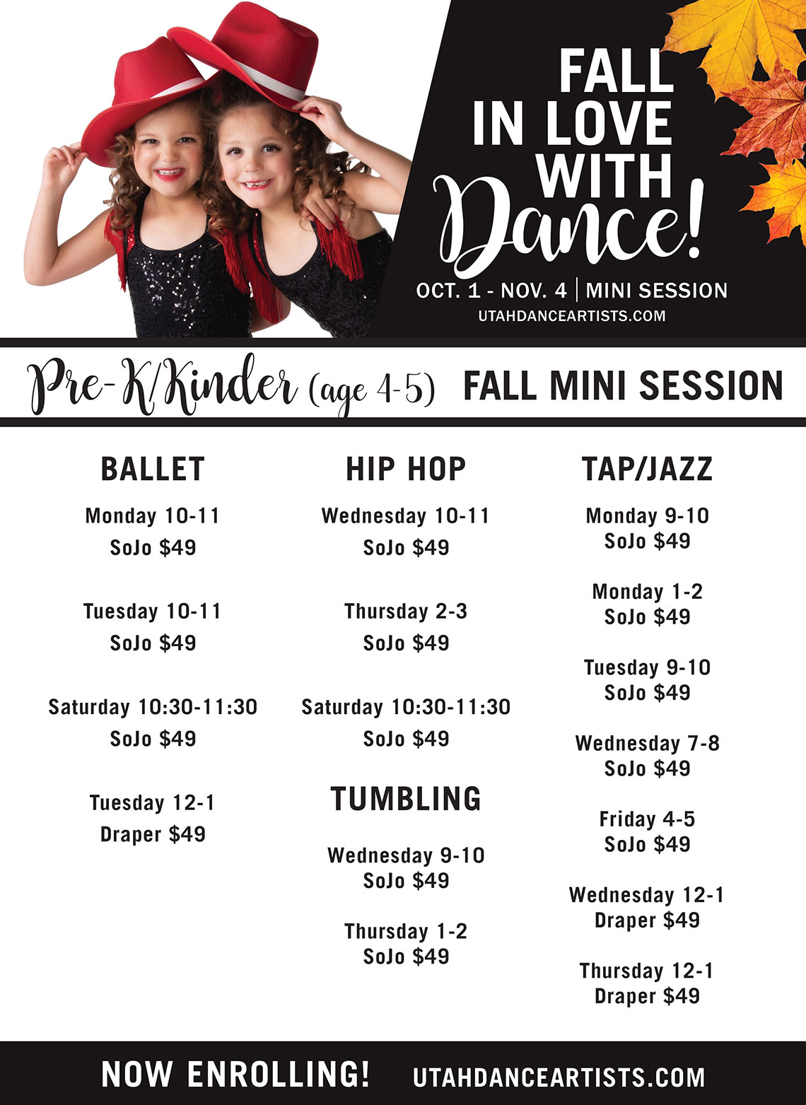 Fall Dance Mini Classes | Pre-K Ages 5-6 | Utah Dance Artists | South ...