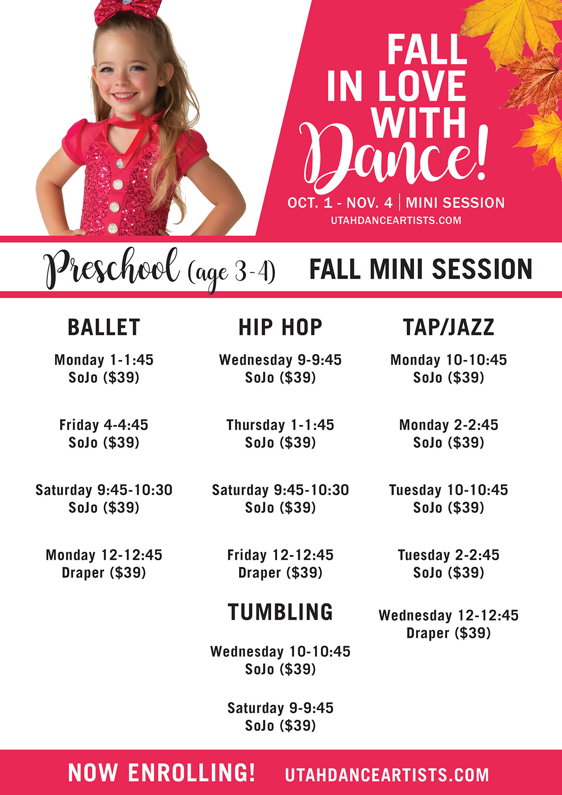 Fall Dance Mini Classes | Preschool Ages 3-4 | Utah Dance Artists ...
